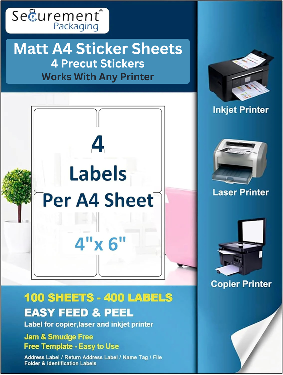 A4 sticker sheets (4 Cut) A4 Address Label Sticker Sheets – Securement ...